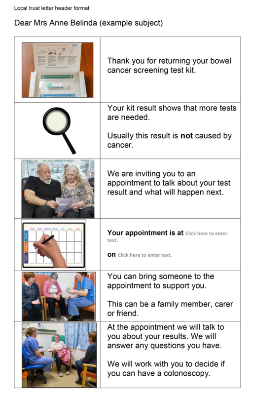 Bowel cancer screening results letter (A183) - more tests needed - Easy ...